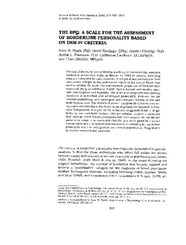 (PDF) The BPQ: A Scale for the Assessment of Borderline Personality ...