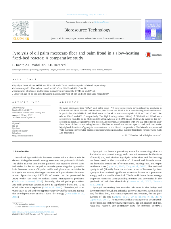 (PDF) Pyrolysis of oil palm mesocarp fiber and palm frond in a slow ...