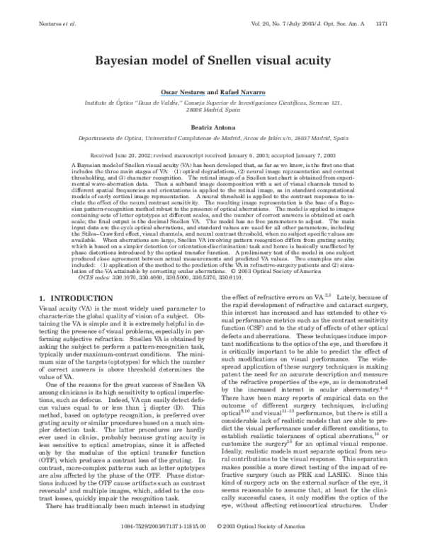 (PDF) Bayesian model of Snellen visual acuity