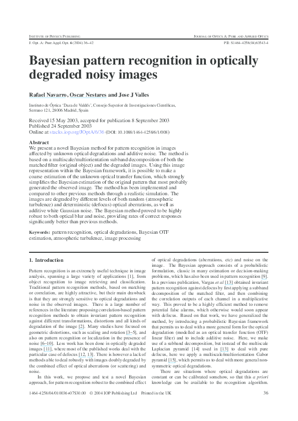 (PDF) Bayesian pattern recognition in optically degraded noisy images | Rafael Navarro and Oscar ...