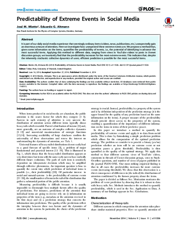 (PDF) Predictability of Extreme Events in Social Media