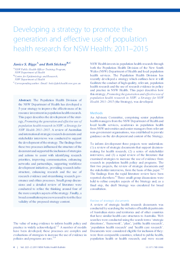 (PDF) Developing a strategy to promote the generation and effective use ...