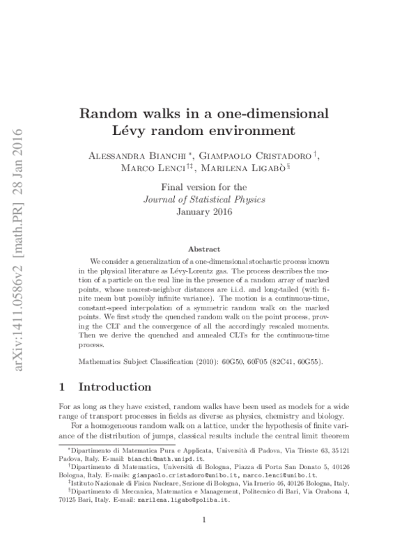 (PDF) Random Walks in a One-Dimensional Lévy Random Environment