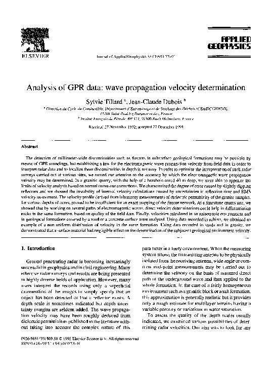 Pdf Analysis Of Gpr Data Wave Propagation Velocity Determination Vaishnavi Bhargava