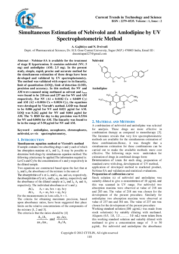 (PDF) RP-LC Simultaneous Determination of Nebivolol Hydrochloride and Amlodipine Besilate in Bi ...