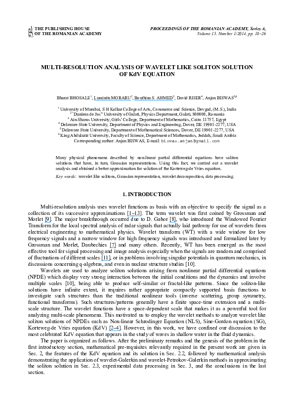 Pdf Multiresolution Analysis Of Wavelet Like Soliton Solution Of Kdv