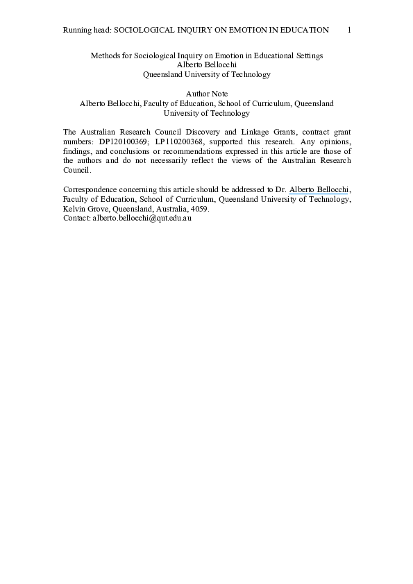 (PDF) Methods for Sociological Inquiry on Emotion in Educational Settings