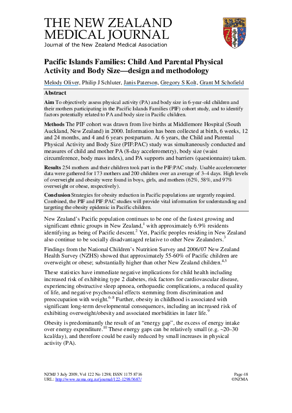 (PDF) Pacific Islands Families: Child and Parental Physical Activity ...