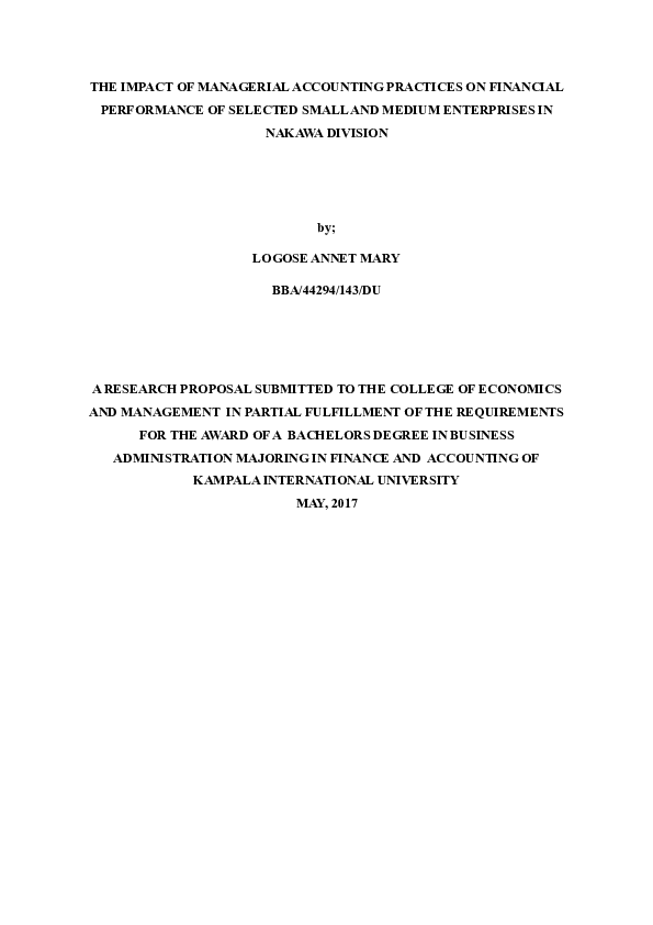 (DOC) THE IMPACT OF MANAGERIAL ACCOUNTING PRACTICES ON FINANCIAL PERFORMANCE OF SELECTED SMALL ...