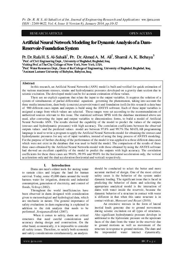 (PDF) Artificial Neural Network Modeling for Dynamic Analysis of a Dam- Reservoir-Foundation System