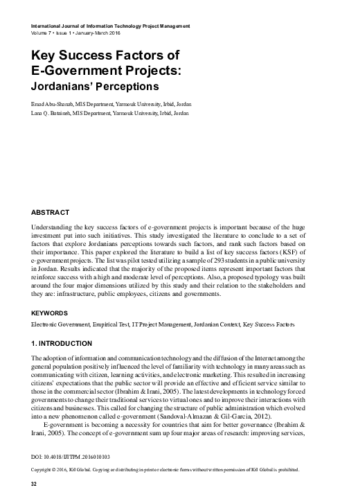 (PDF) Key Success Factors of E-Government Projects