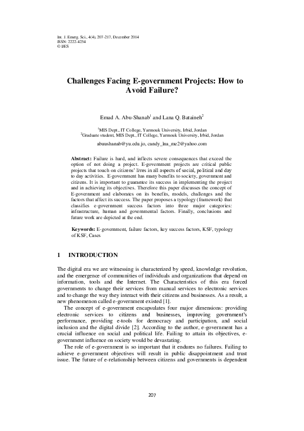 (PDF) Challenges Facing E-government Projects: How to Avoid Failure