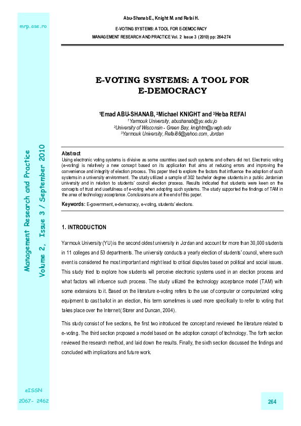 (PDF) E-VOTING SYSTEMS: A TOOL FOR E-DEMOCRACY E-VOTING SYSTEMS: A TOOL FOR E-DEMOCRACY