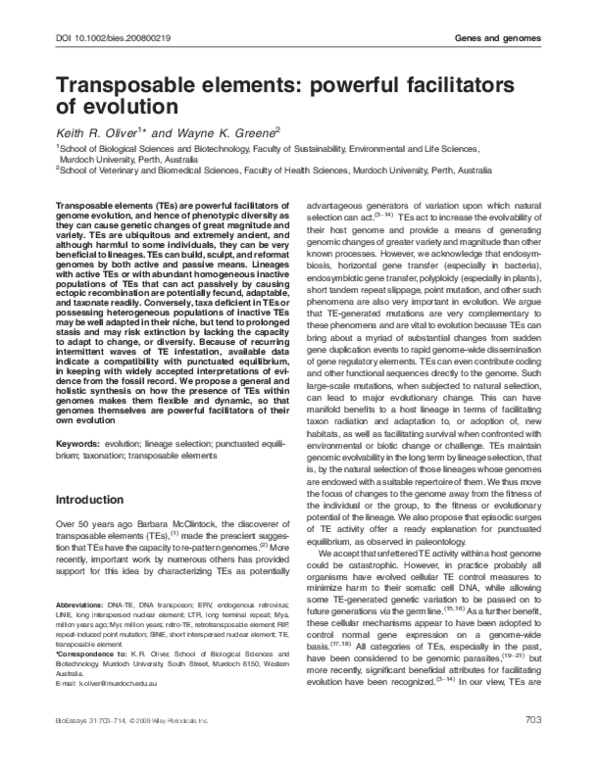 (PDF) Transposable elements: powerful facilitators of evolution