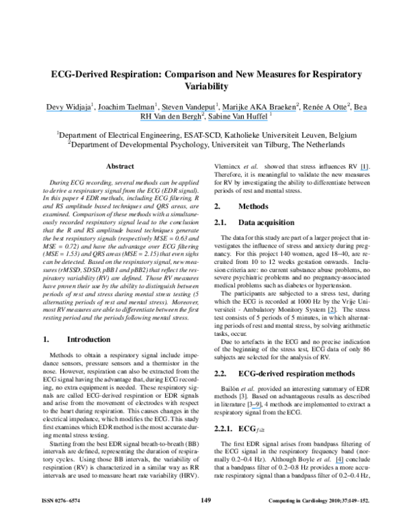 (PDF) Ecg-derived respiration: Comparison and new measures for ...