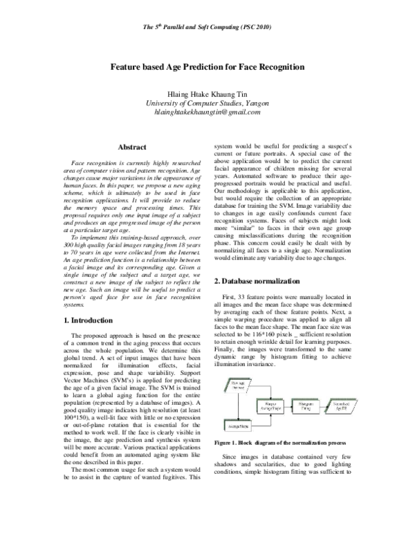 (PDF) Feature based Age Prediction for Face Recognition