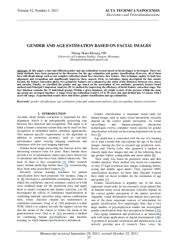 Pdf Gender And Age Estimation Based On Facial Images