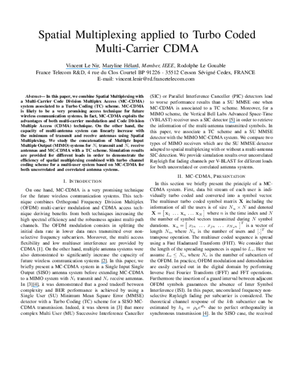 Pdf Spatial Multiplexing Applied To Turbo Coded Multicarrier Cdma