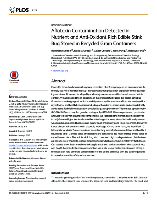 (PDF) Aflatoxin Contamination Detected in Nutrient and Anti-Oxidant ...