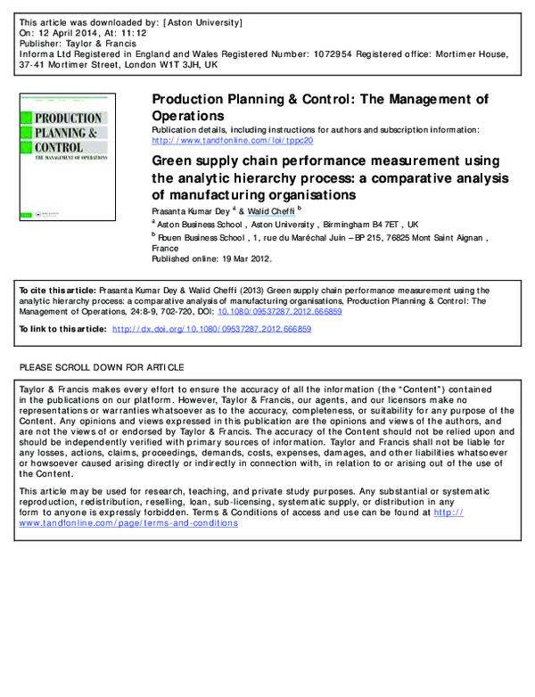 Pdf Green Supply Chain Performance Measurement Using The Analytic Hierarchy Process A
