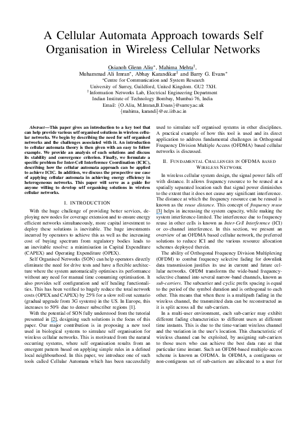 Pdf A Cellular Automata Approach Towards Self Organisation In