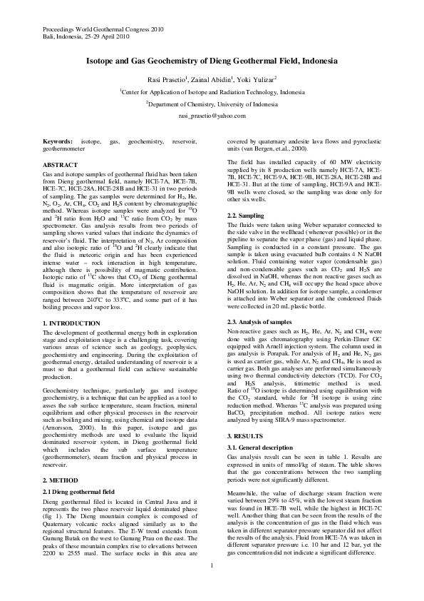 (PDF) Isotope and Gas Geochemistry of Dieng Geothermal Field, Indonesia