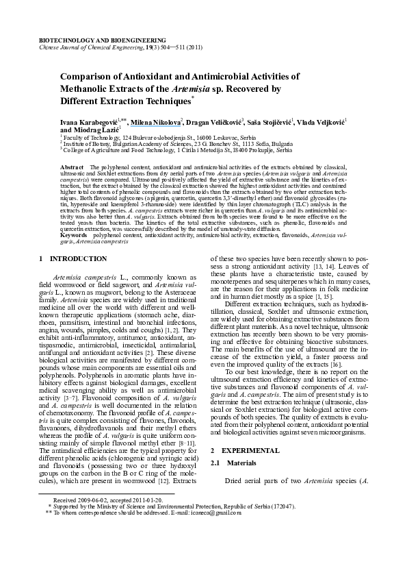 (PDF) Comparison of Antioxidant and Antimicrobial Activities of Methanolic Extracts of the ...