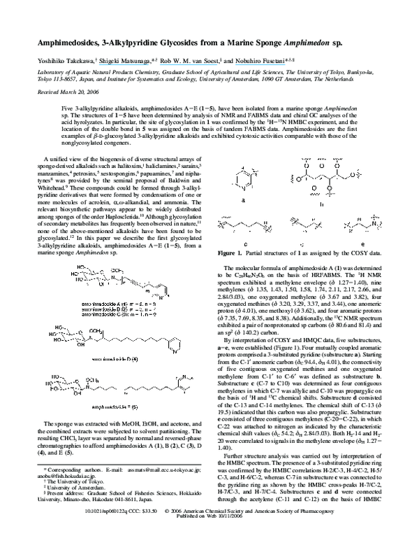 (PDF) Amphimedosides, 3-Alkylpyridine Glycosides from a Marine Sponge ...