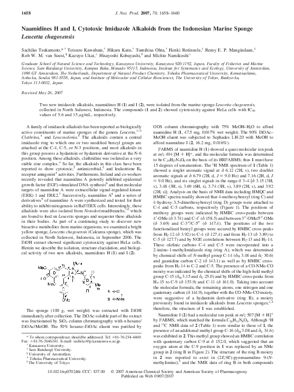 (PDF) Naamidines H and I, Cytotoxic Imidazole Alkaloids from the ...