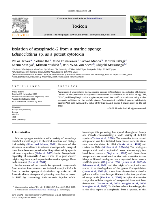 (PDF) Isolation of azaspiracid-2 from a marine sponge Echinoclathria sp ...