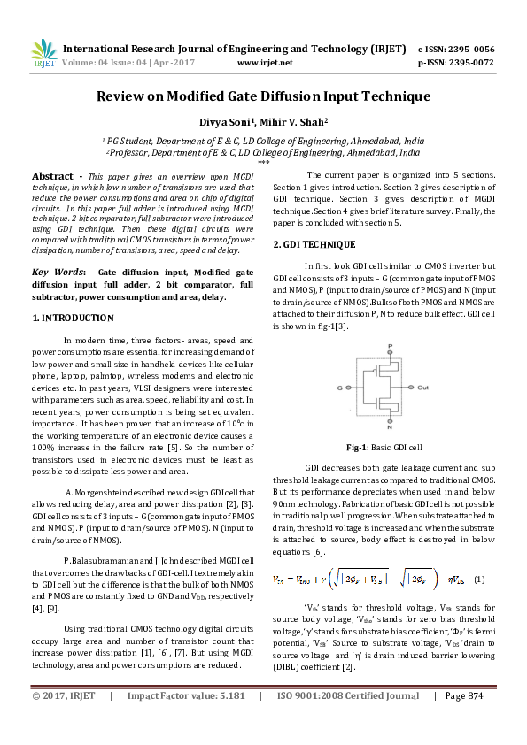 (PDF) Review of Modified Gate Diffusion Input Techniques