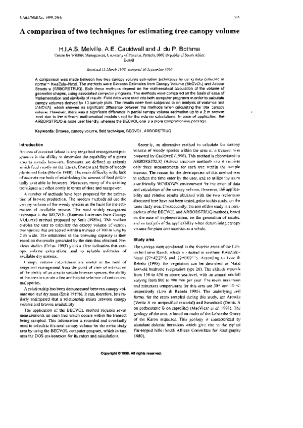 Pdf A Comparison Of Two Techniques For Estimating Tree Canopy Volume