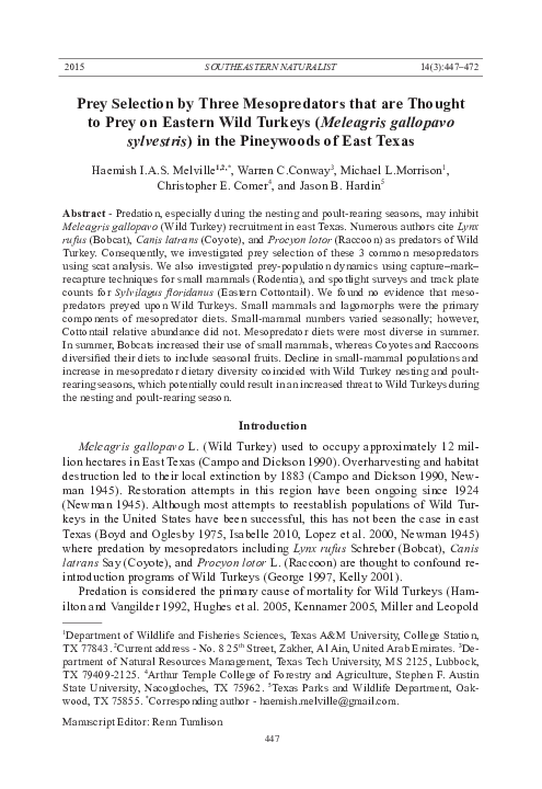 (PDF) Prey Selection by Three Mesopredators that are Thought to Prey on ...