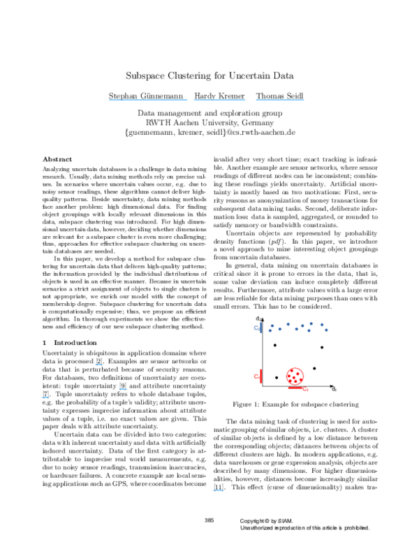 (PDF) Subspace Clustering for Uncertain Data