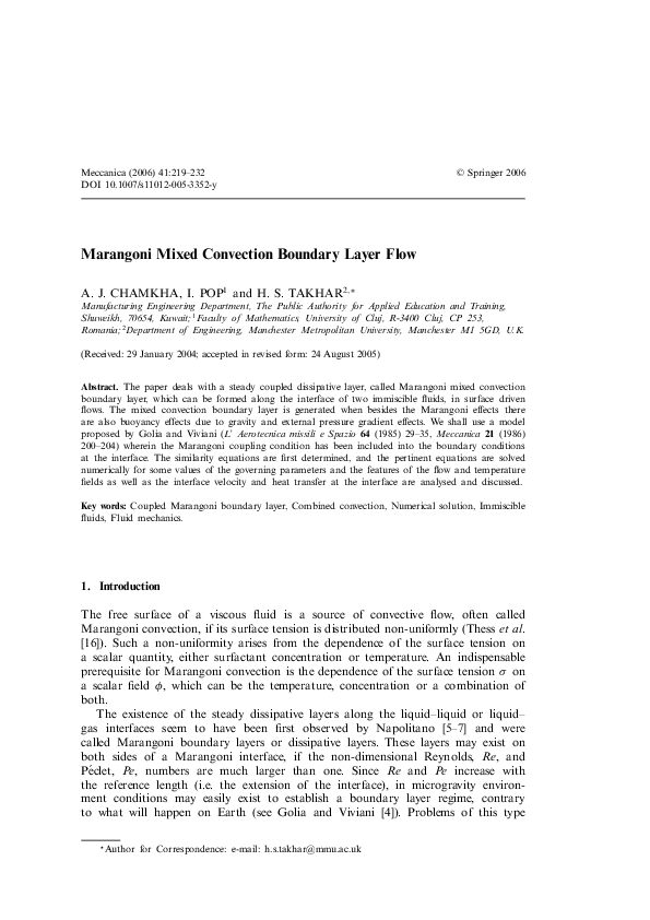 (PDF) Marangoni Mixed Convection Boundary Layer Flow