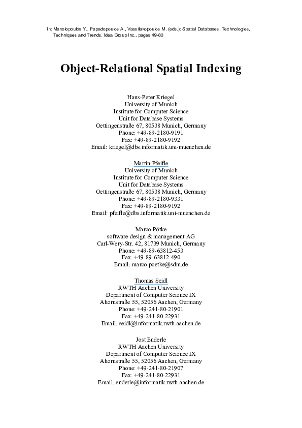 (PDF) Object-Relational Spatial Indexing