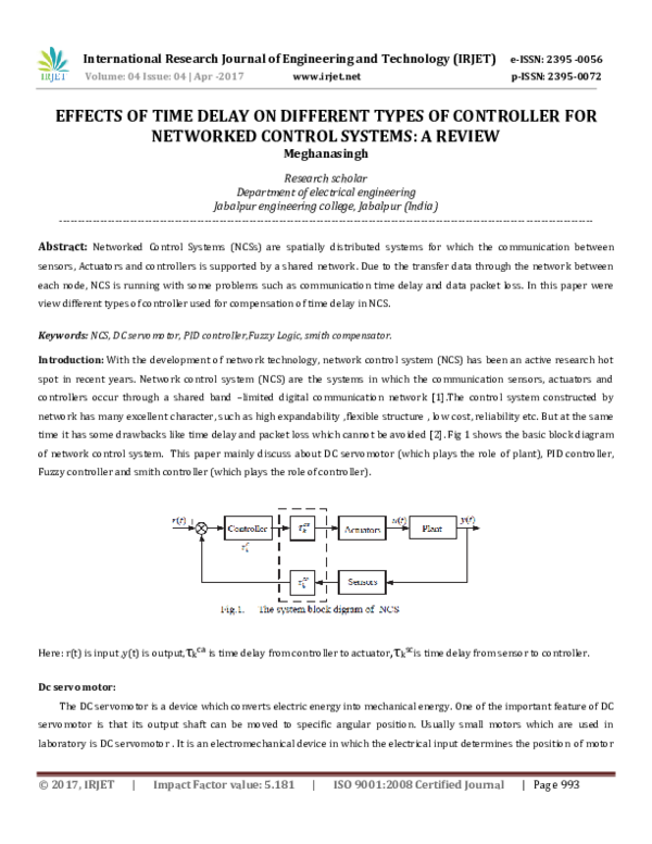 Pdf Effects Of Time Delay On Different Types Of Controller For Networked Control Systems A Review
