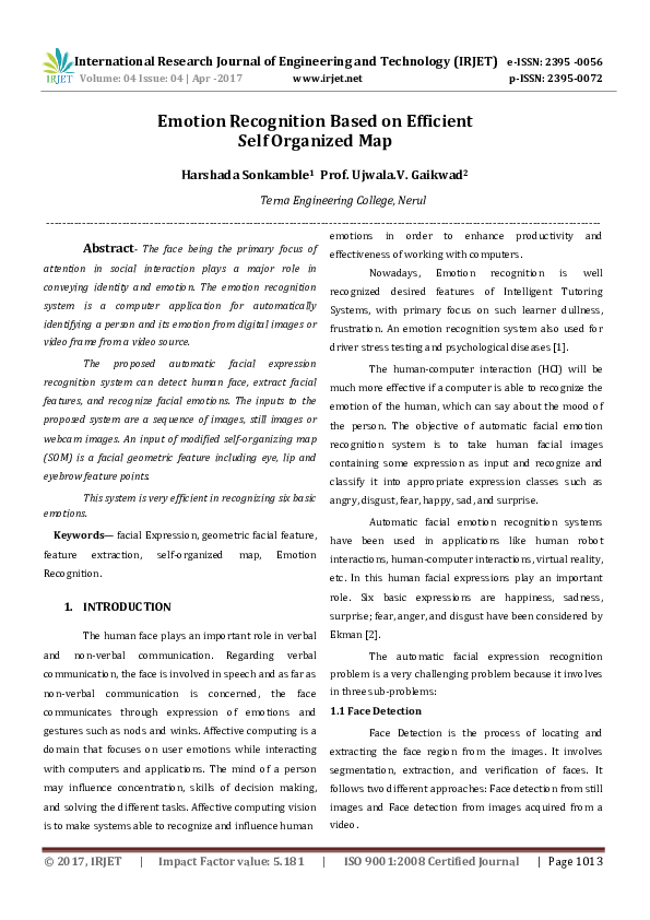 (PDF) Emotion Recognition Based on Efficient Self Organized Map