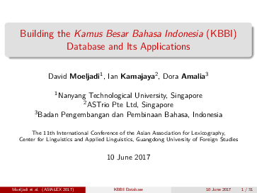 (PDF) Building the Kamus Besar Bahasa Indonesia (KBBI) Database and Its ...