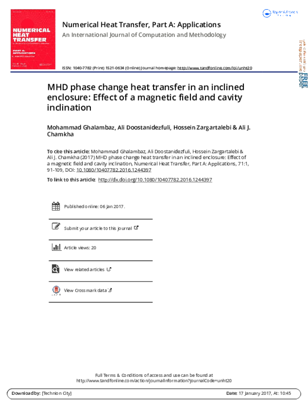 Pdf Numerical Heat Transfer Part A Applications An International Journal Of Computation And
