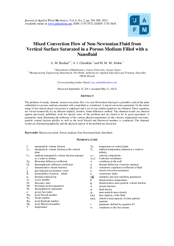 (PDF) Mixed Convection Flow of Non-Newtonian Fluid from Vertical Surface Saturated in a Porous ...