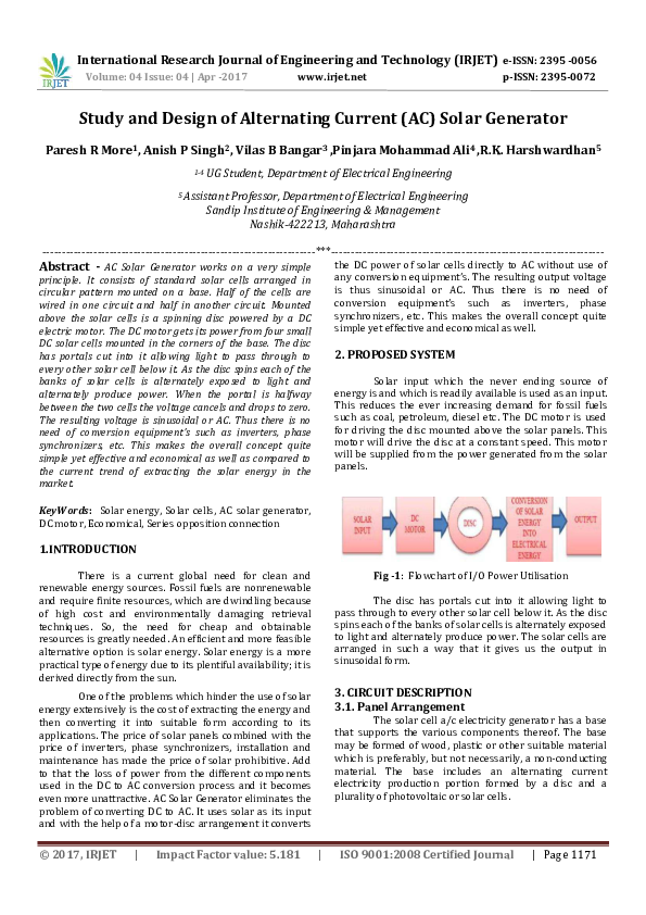 (PDF) Study and Design of Alternating Current (AC) Solar Generator