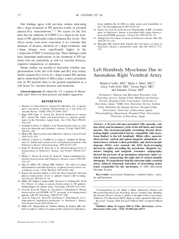 (PDF) Left hemibody myoclonus due to anomalous right vertebral artery