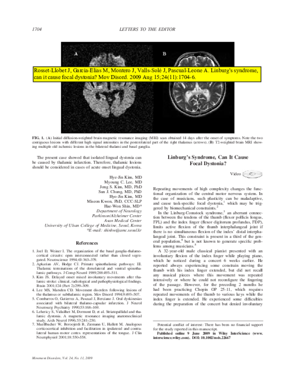 (PDF) Linburg's syndrome, can it cause focal dystonia?
