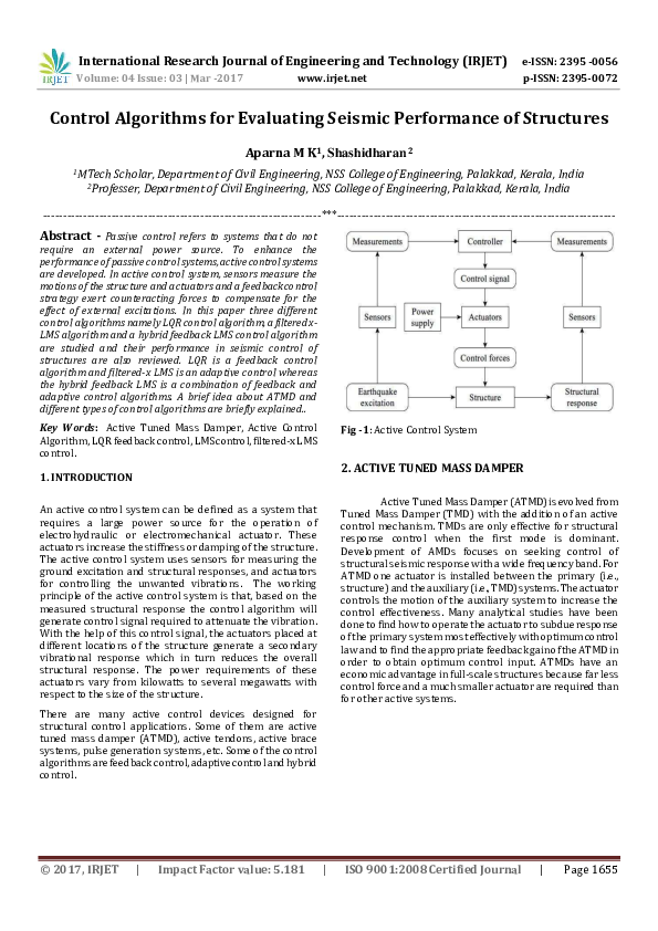 Pdf Control Algorithms For Evaluating Seismic Performance Of Structures Irjet Journal