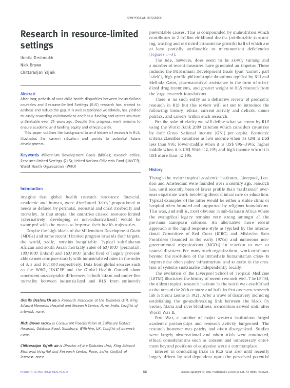 (PDF) Research in resource-limited settings