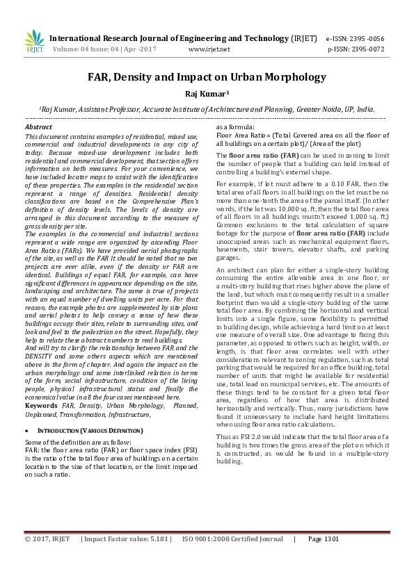 (PDF) FAR, Density and Impact on Urban Morphology