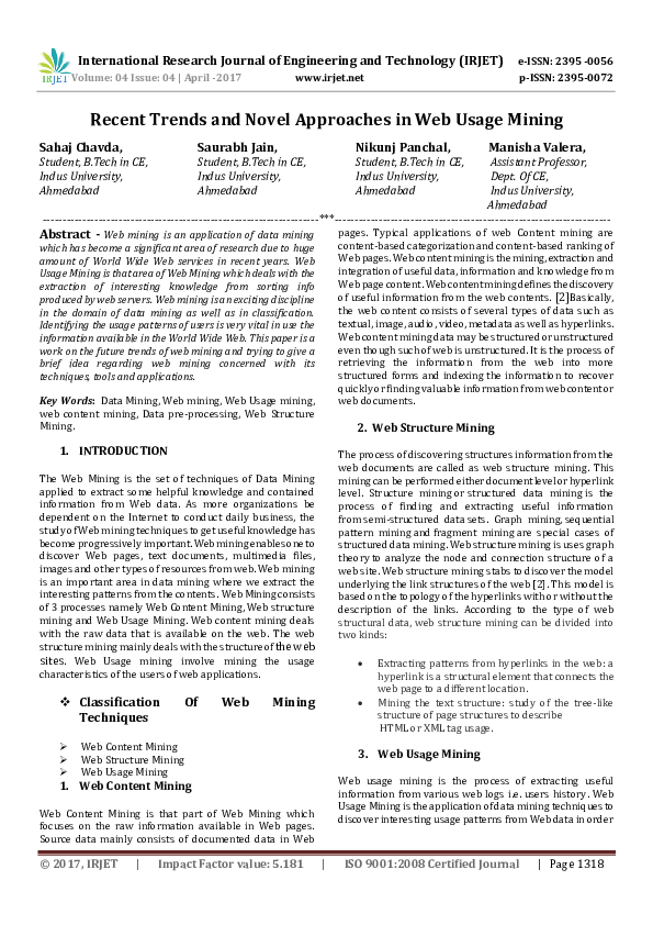 (PDF) Recent Trends and Novel Approaches in Web Usage Mining