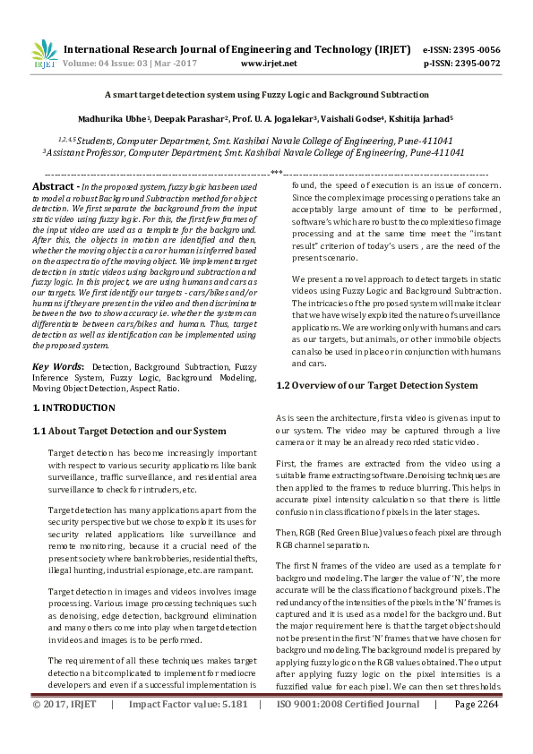 Pdf A Smart Target Detection System Using Fuzzy Logic And Background