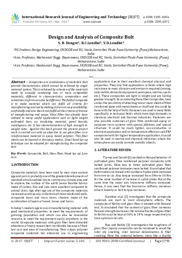 (PDF) Design and Analysis of Composite Bolt